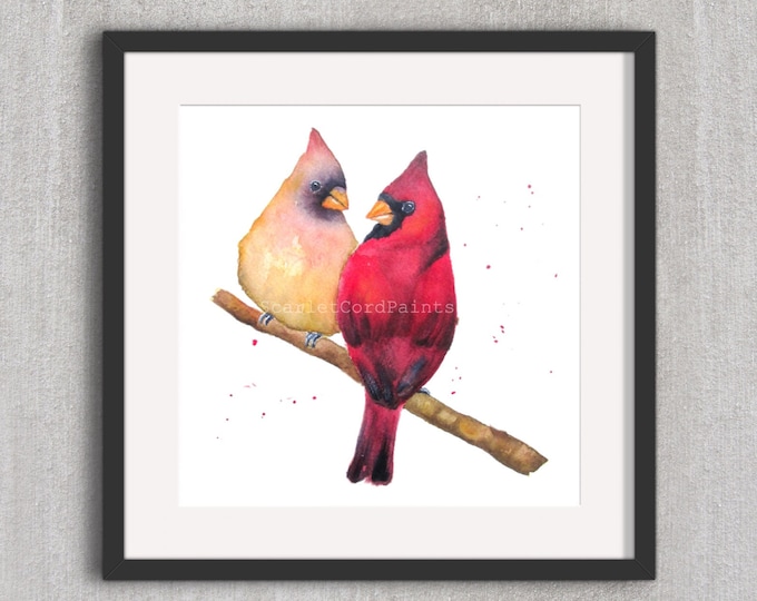 Lovebirds Cardinal Red Bird Print, Two Birds Print, Bird Couple ...