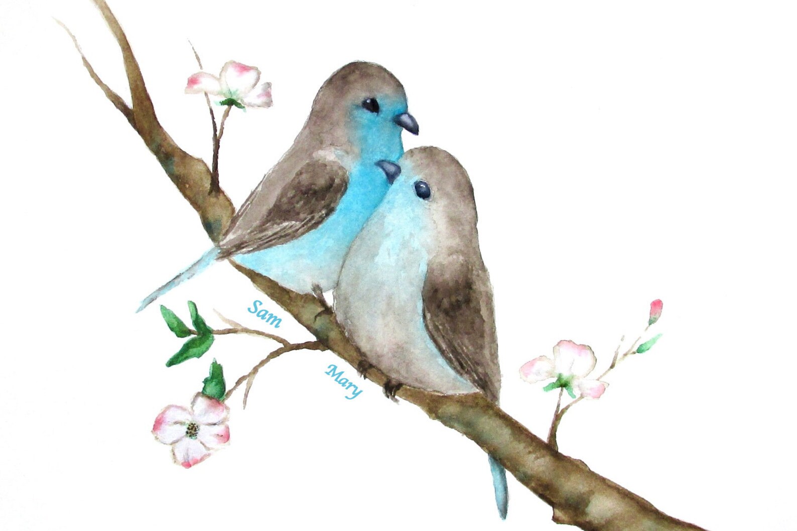 Two Birds on a Branch Watercolor Print 4x6 5x7 Print 8x10 | Etsy