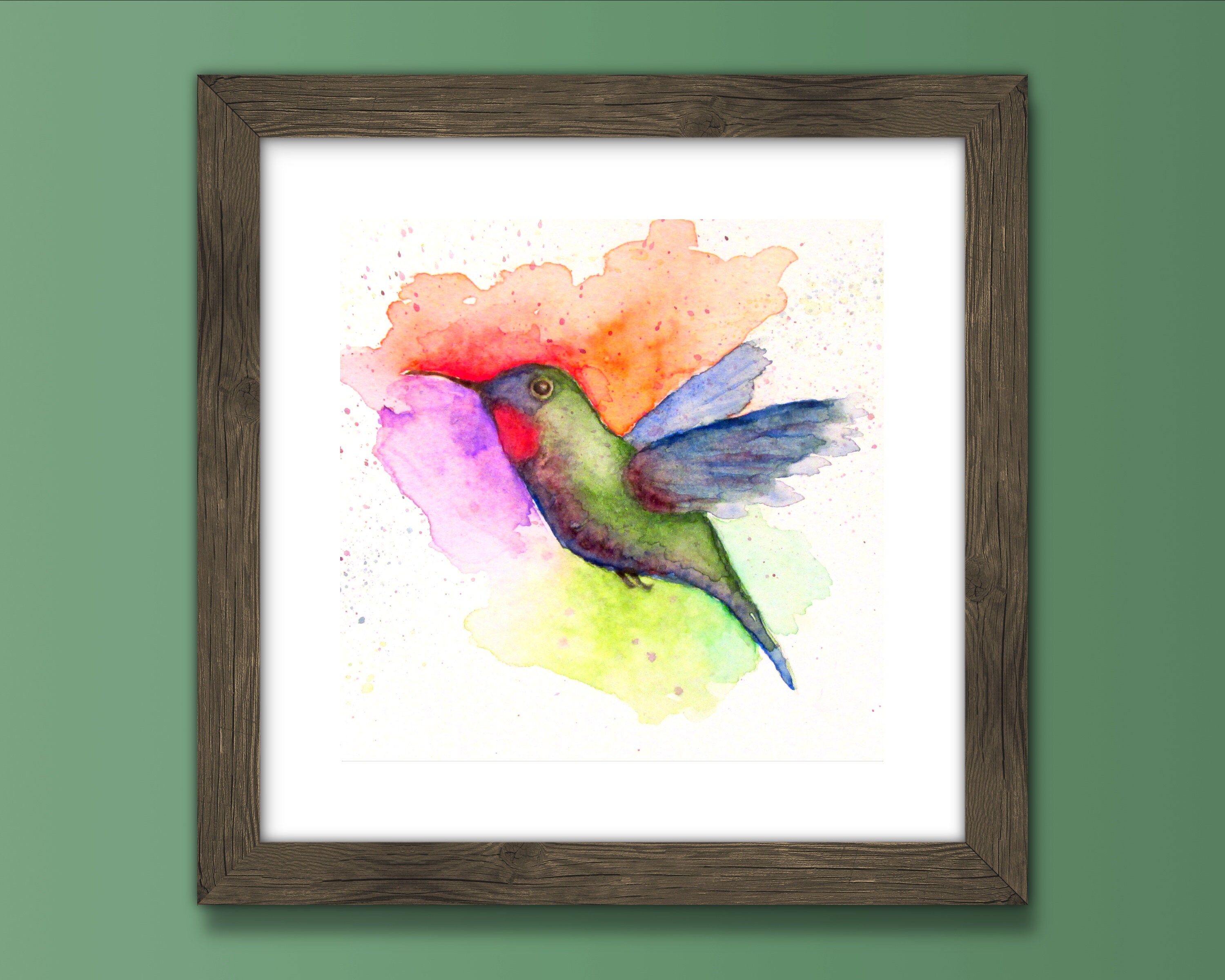 Watercolor Set of 4 Hummingbird Prints Square Format Art Wall | Etsy