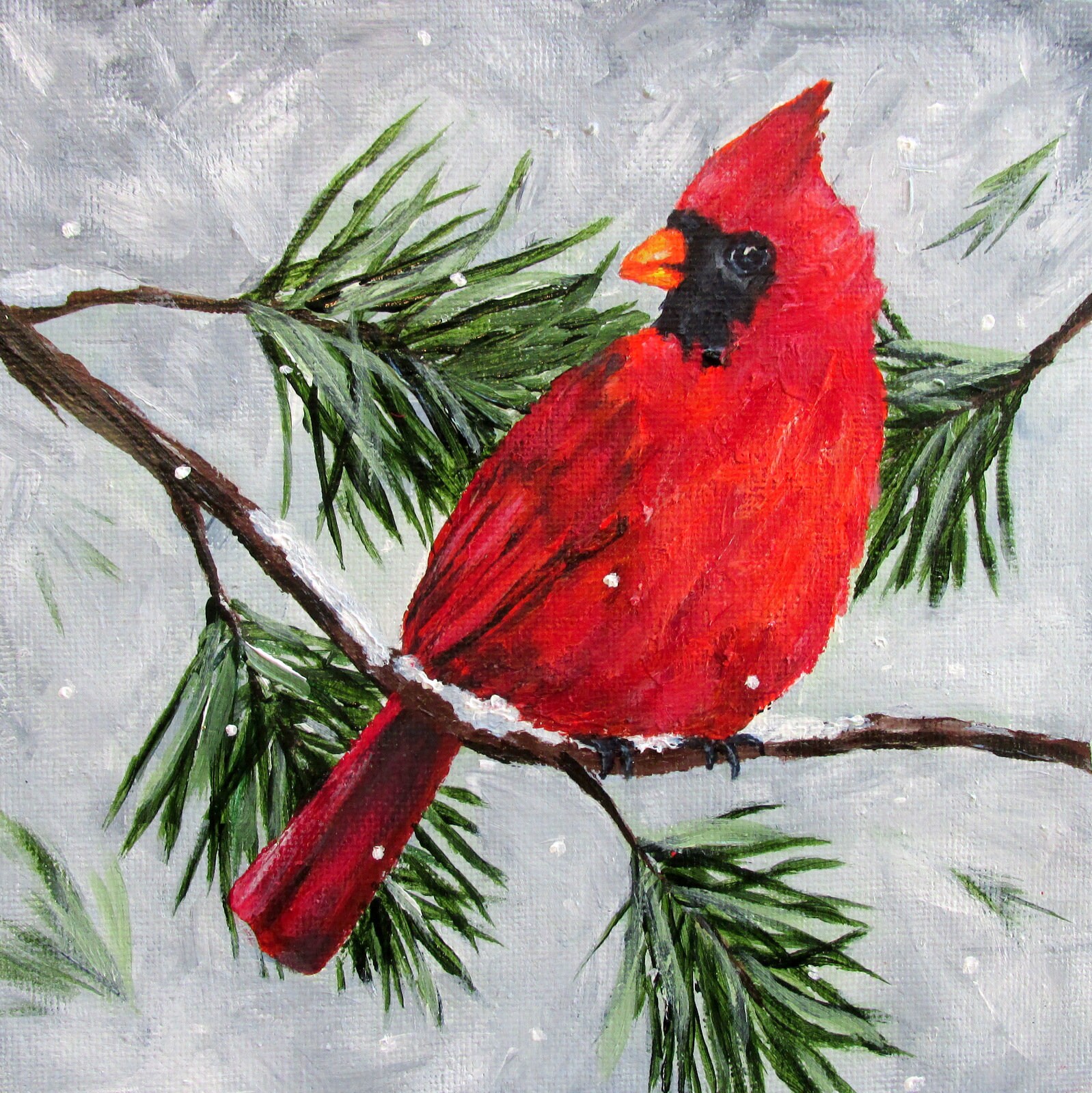 Winter Red Cardinal Square Painting Acrylic Fine Art Print - Etsy