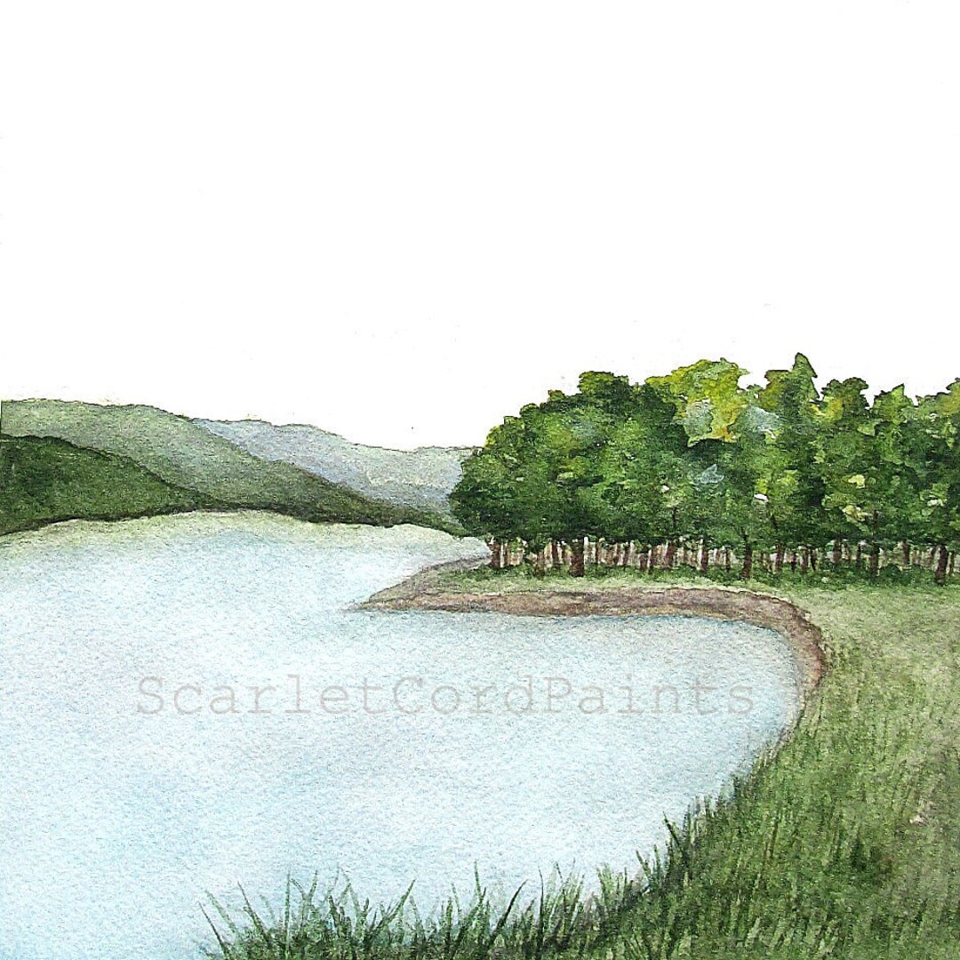 Abstract Lake Landscape Print, Blue Green Wall Decor - Etsy