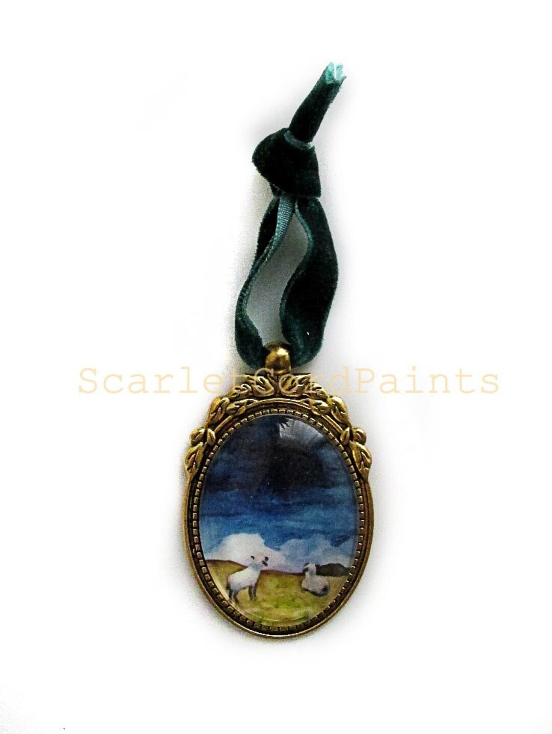Christmas Lamb Art Ornament, Silent Night Miniature Painting, Gold ...