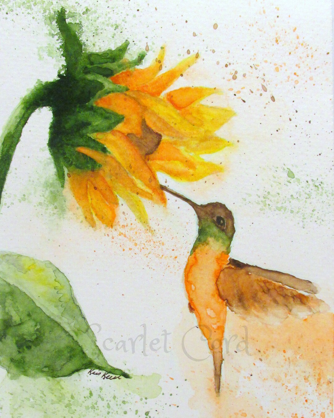 Watercolor Hummingbird and Sunflower Print, 4x6, 5x7, 8x10, 11x14 Print ...