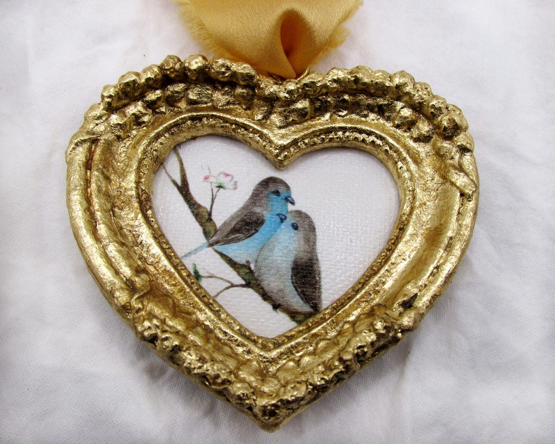 Gold Leaf Heart Frame Canvas Print: Two Love Birds Art, Valentine's Day ...