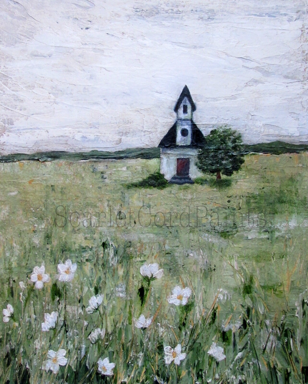 Abstract Meadow and Country Church Print Acrylic Landscape - Etsy