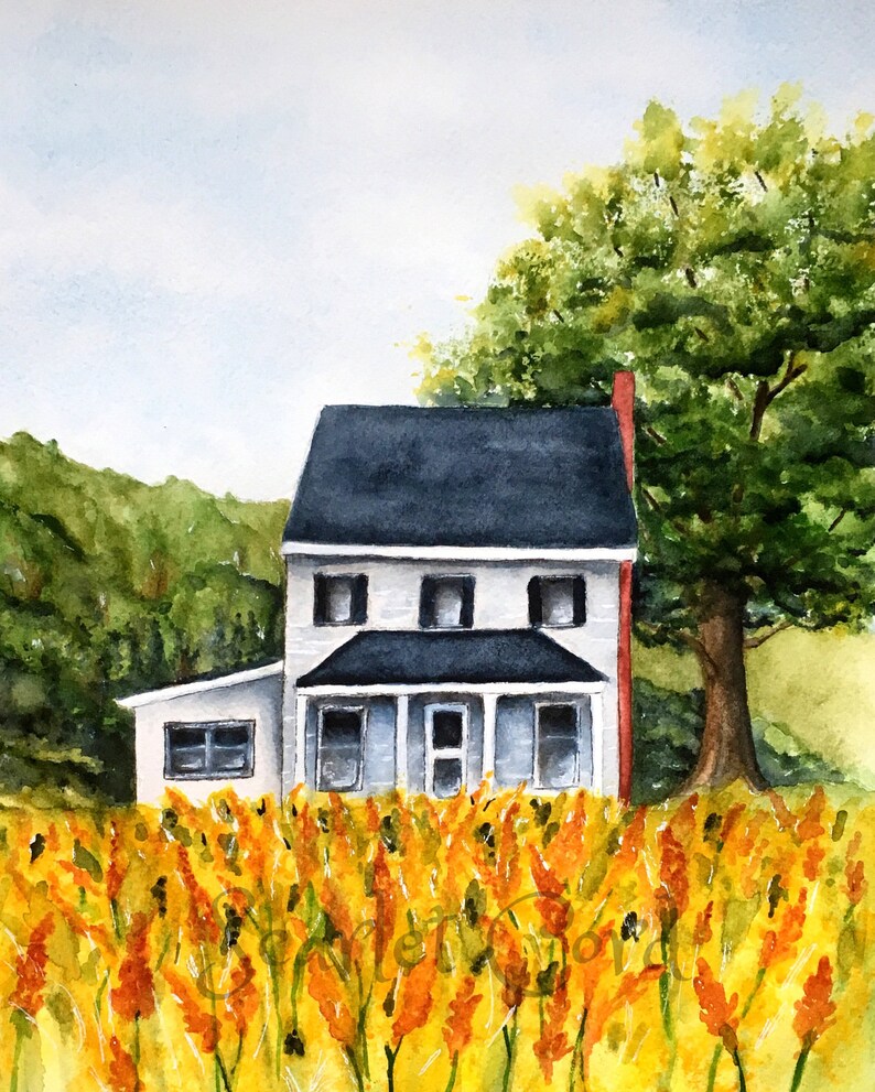 Country House Watercolor Print Farm House Print 4x6 5x7 - Etsy