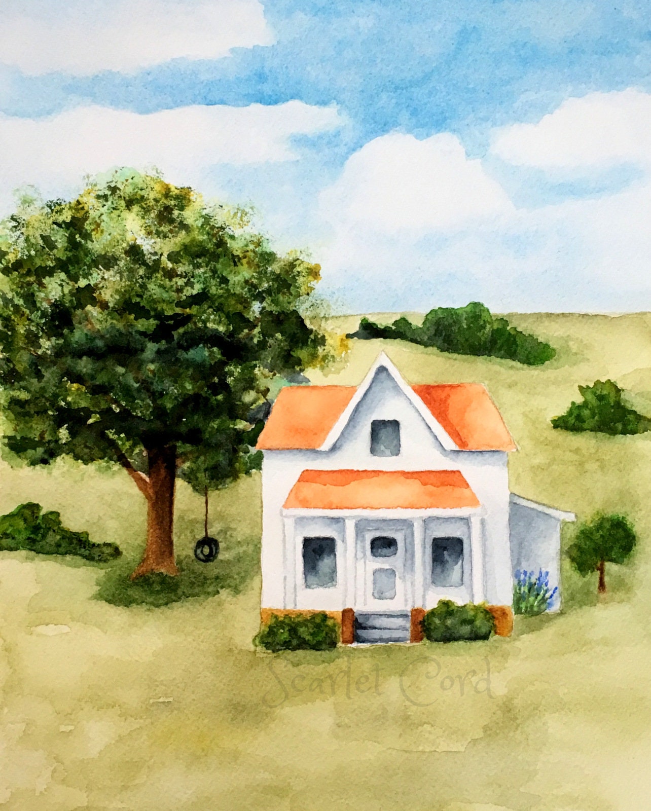 Farmhouse Watercolor Print, Country House Painting, Giclee Art - Etsy