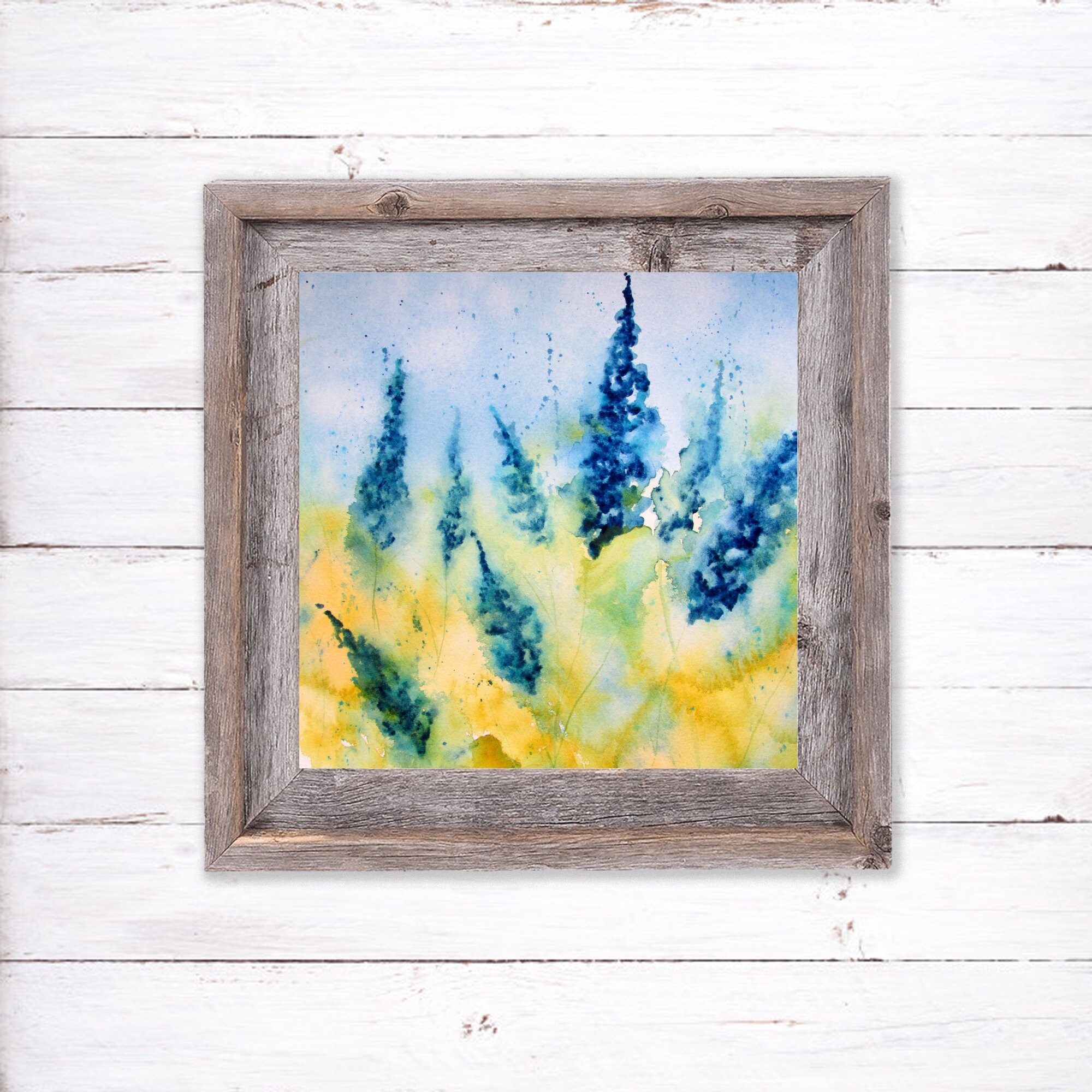 Watercolor Square Flower Print Blue Floral Wall Decor 10x10 - Etsy