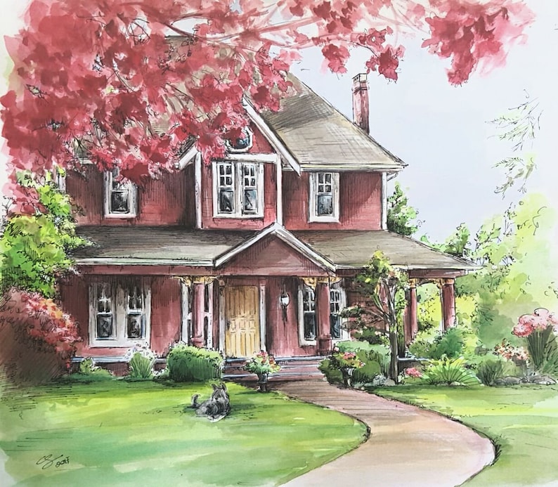 House and Landscape Painting - Etsy