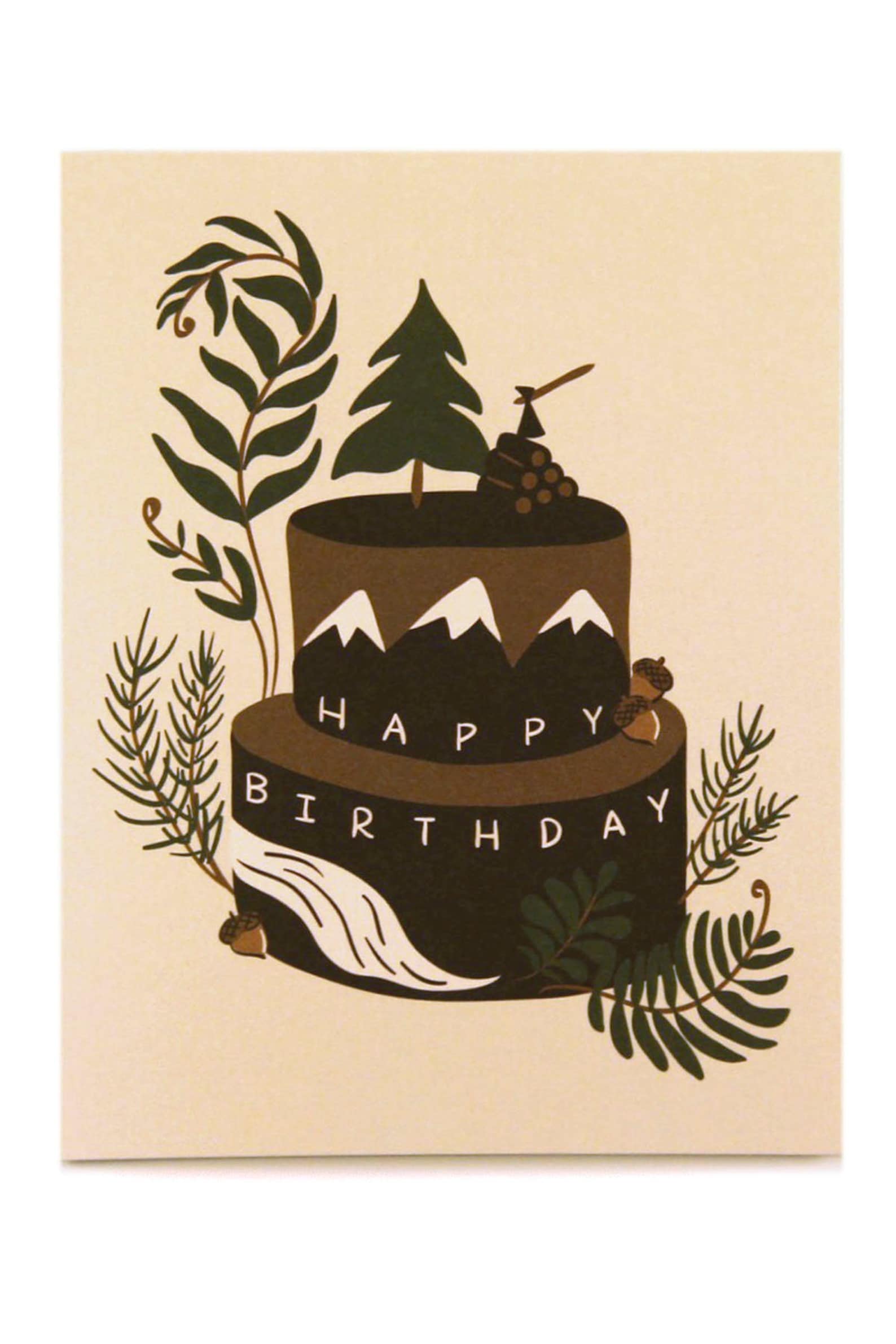 Greeting Card | Woodland Birthday // Nature Birthday Cake With Pine ...