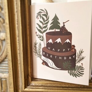 Greeting Card | Woodland Birthday // Nature Birthday Cake With Pine ...