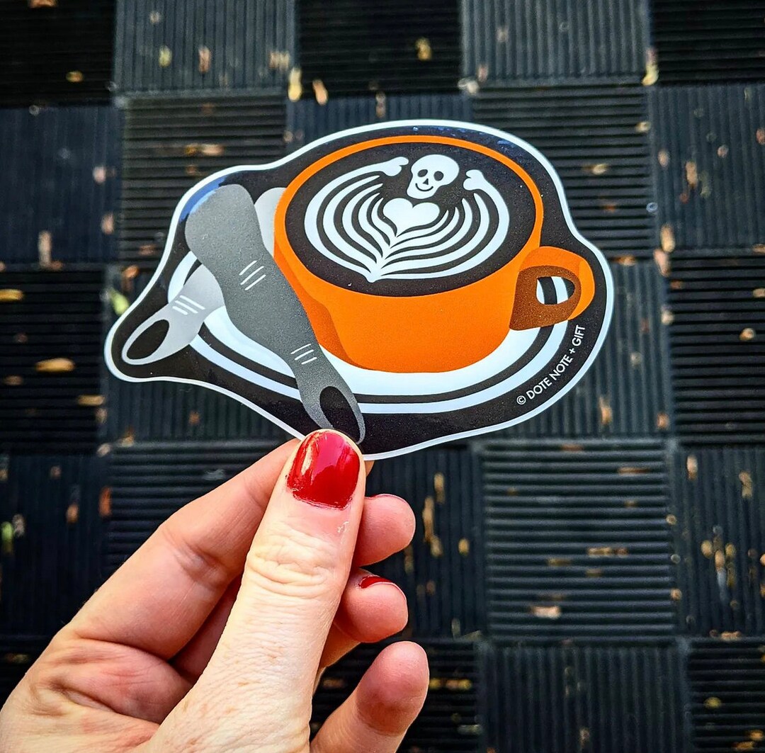 Vinyl Sticker | Skull Latte // Latte Art With Skull and Bones in Tea or ...
