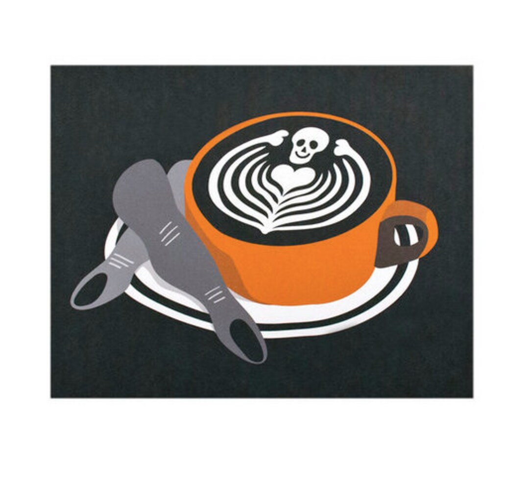 Skull Latte Art Print Halloween Coffee Tea Latte Skeleton Skull Cafe ...