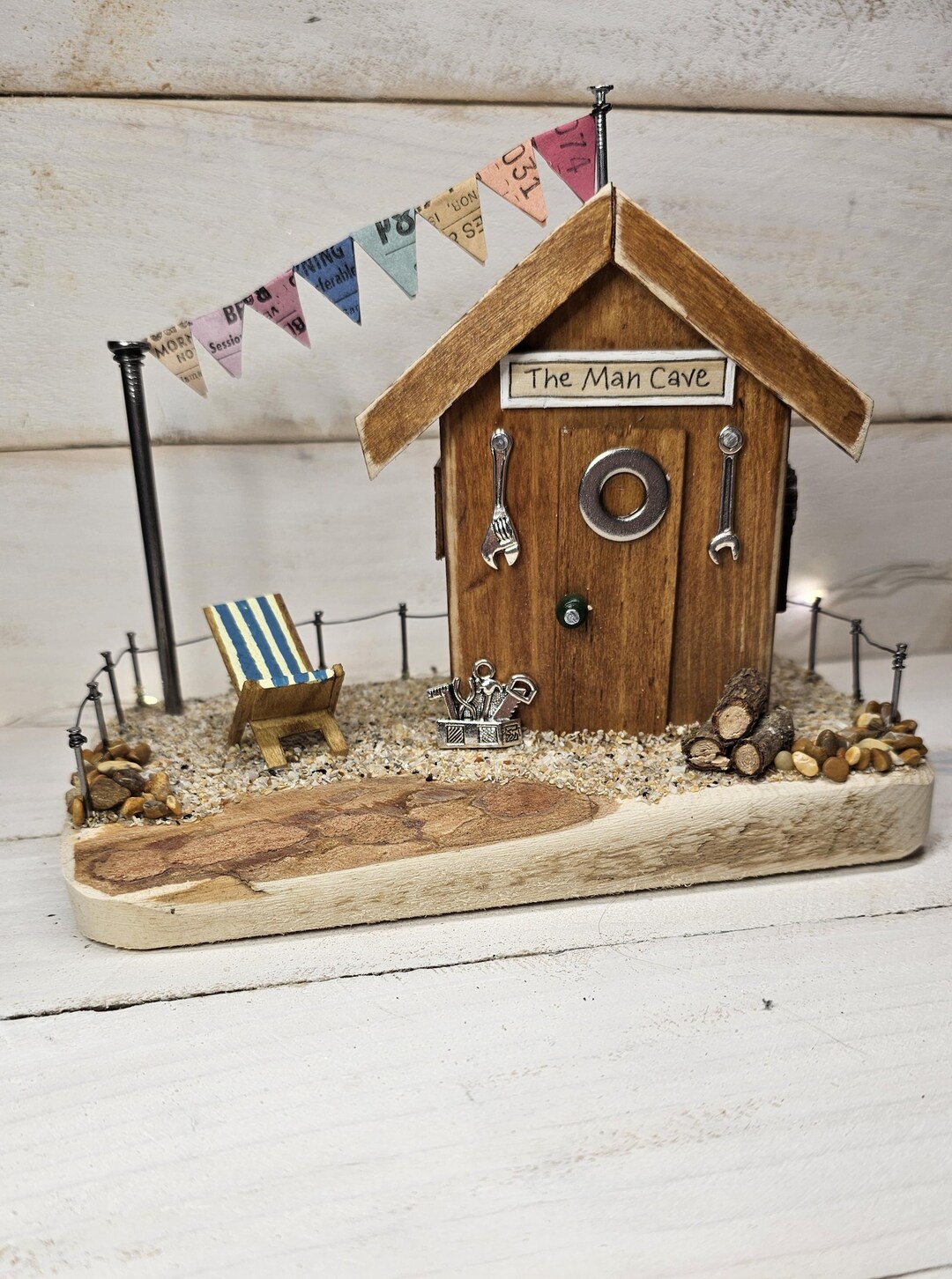 Wooden Man Cave Tool Shed Scene With Deckchair and Coloured Bunting - Etsy