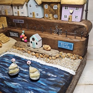 Handcrafted Wooden Coastal Harbour Scene With Colourful Fishing ...