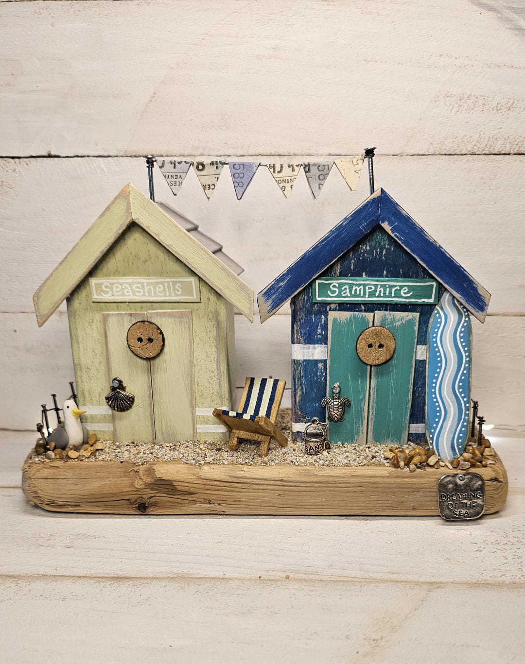 Weathered Blue and Green Wooden Beach Hut Scene With a Deckchair ...