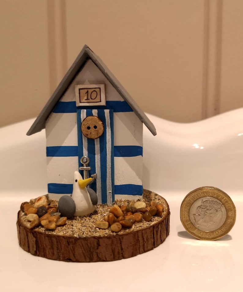 Mini Striped Wooden Beach Huts With Seagull - Etsy
