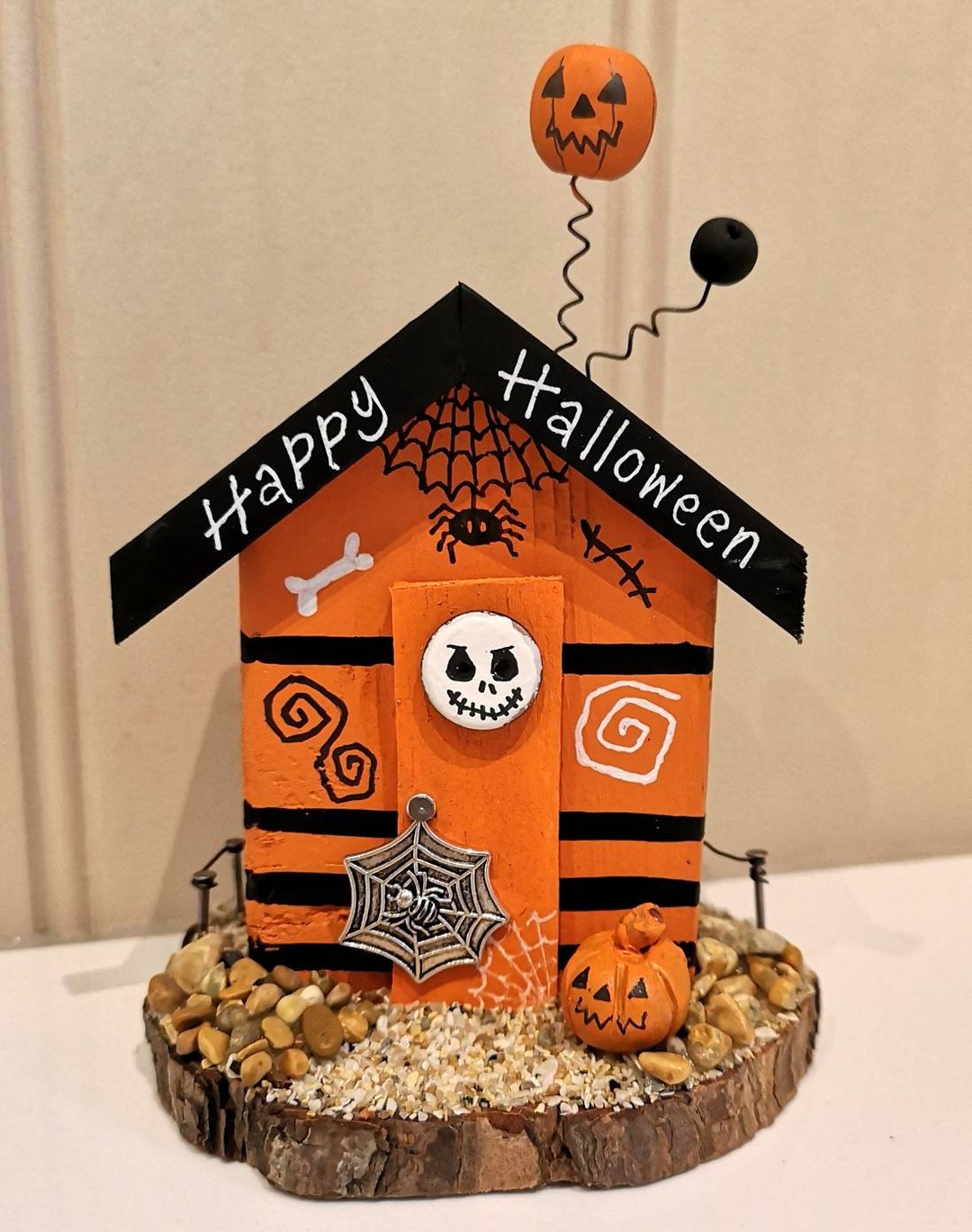 Orange and Black Wooden Halloween Beach Hut With Pumpkins and Spider's ...
