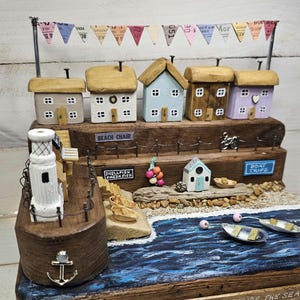 Handcrafted Wooden Coastal Harbour Scene With Colourful Fishing ...