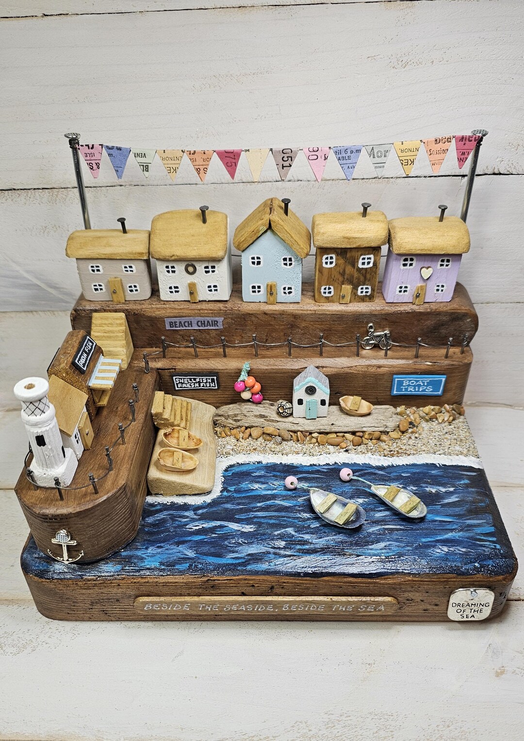 Handcrafted Wooden Coastal Harbour Scene With Colourful Fishing ...