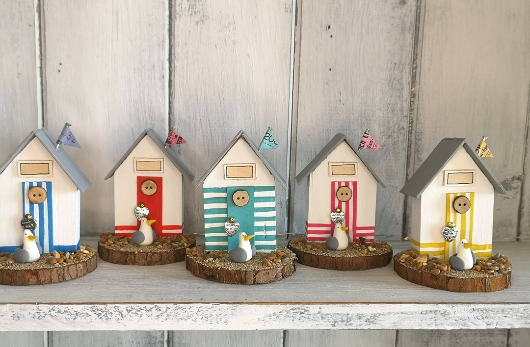 Mini Striped Wooden Beach Huts With Seagull - Etsy