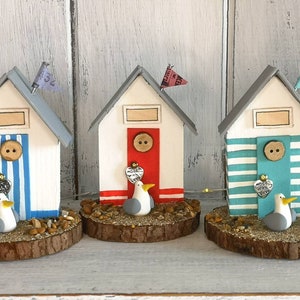 Mini Striped Wooden Beach Huts With Seagull - Etsy