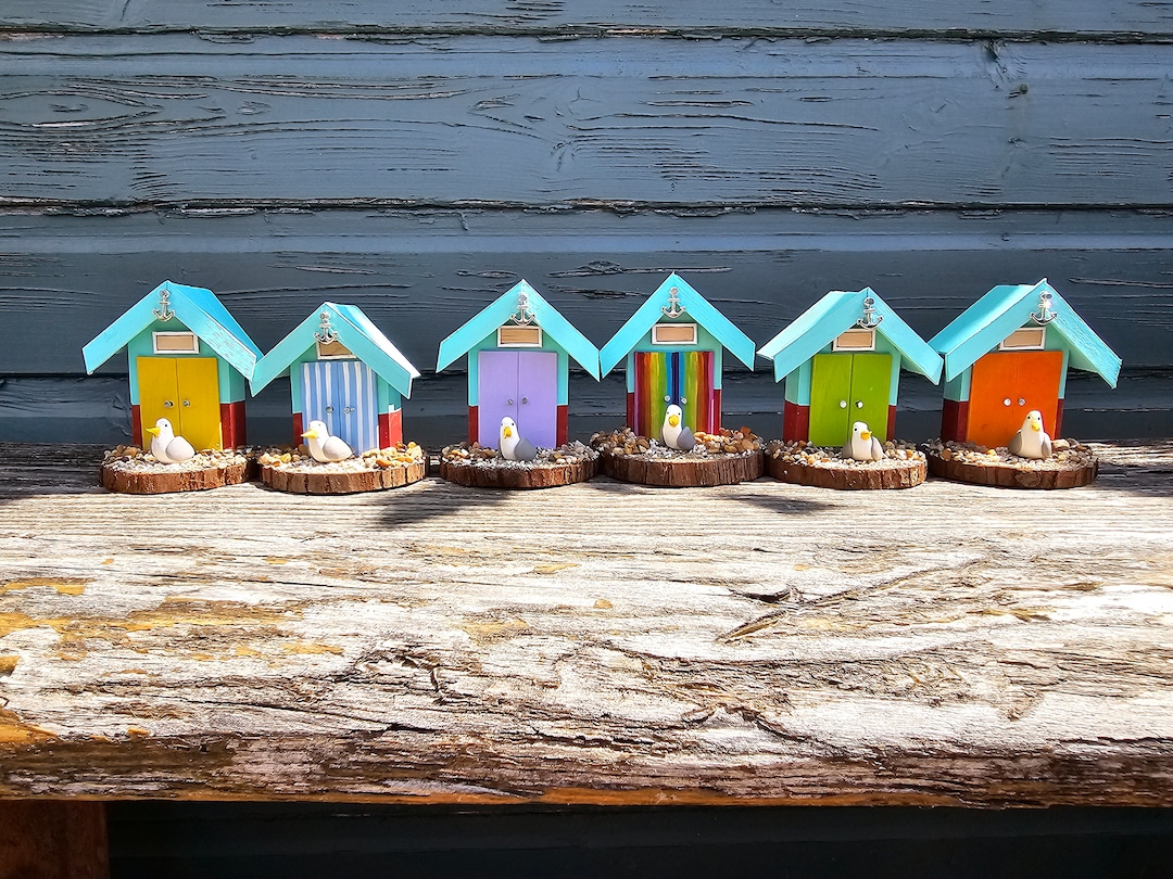 Handcrafted Brighton Inspired Mini Wooden Beach Huts With Seagull - Etsy