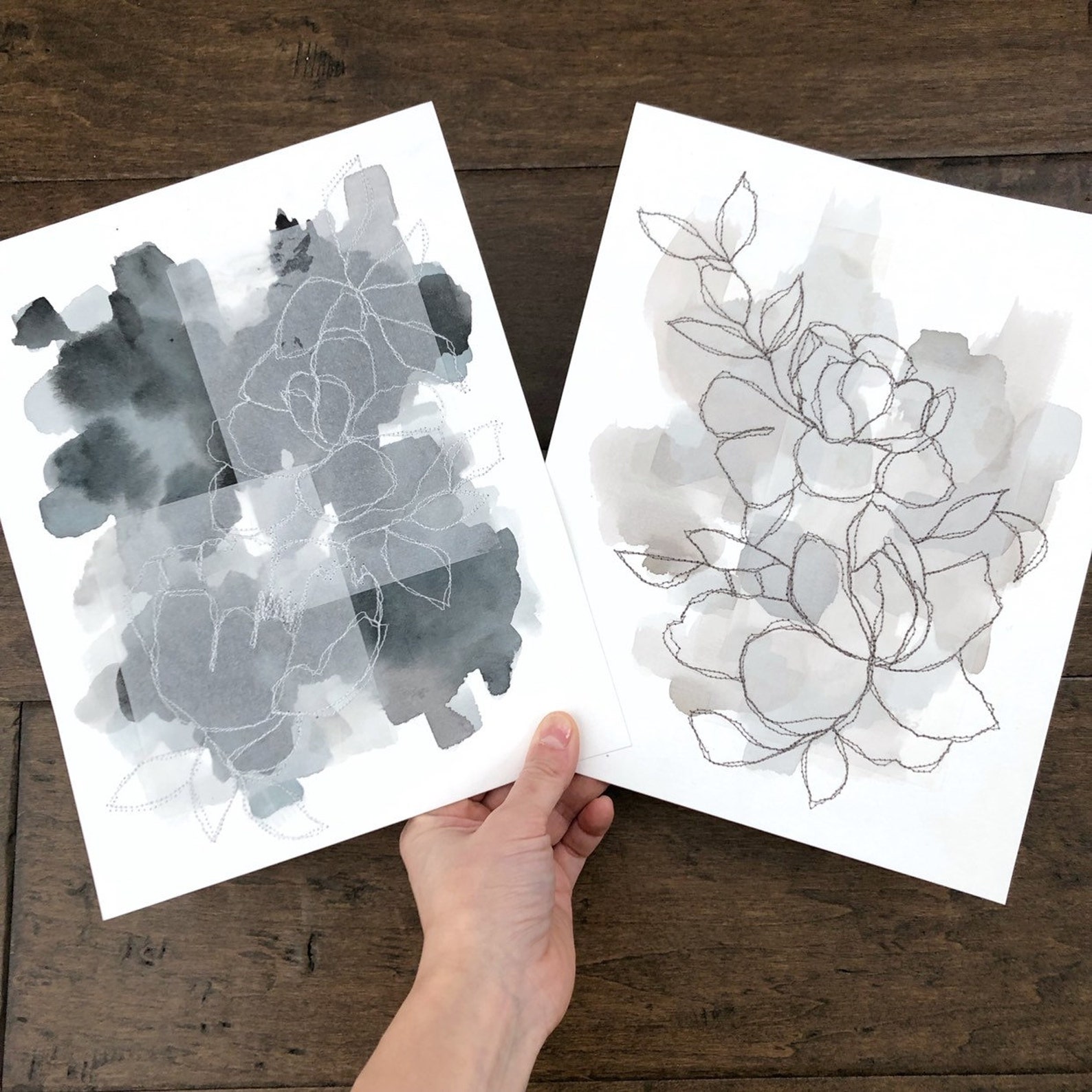 Mixed Media Art Watercolor Thread Tracing Paper on Heavy - Etsy