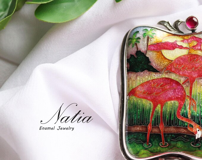 Flamingo Brooch-pendant / Fire Cloisonne Enamel Jewelry / Wearable Art ...