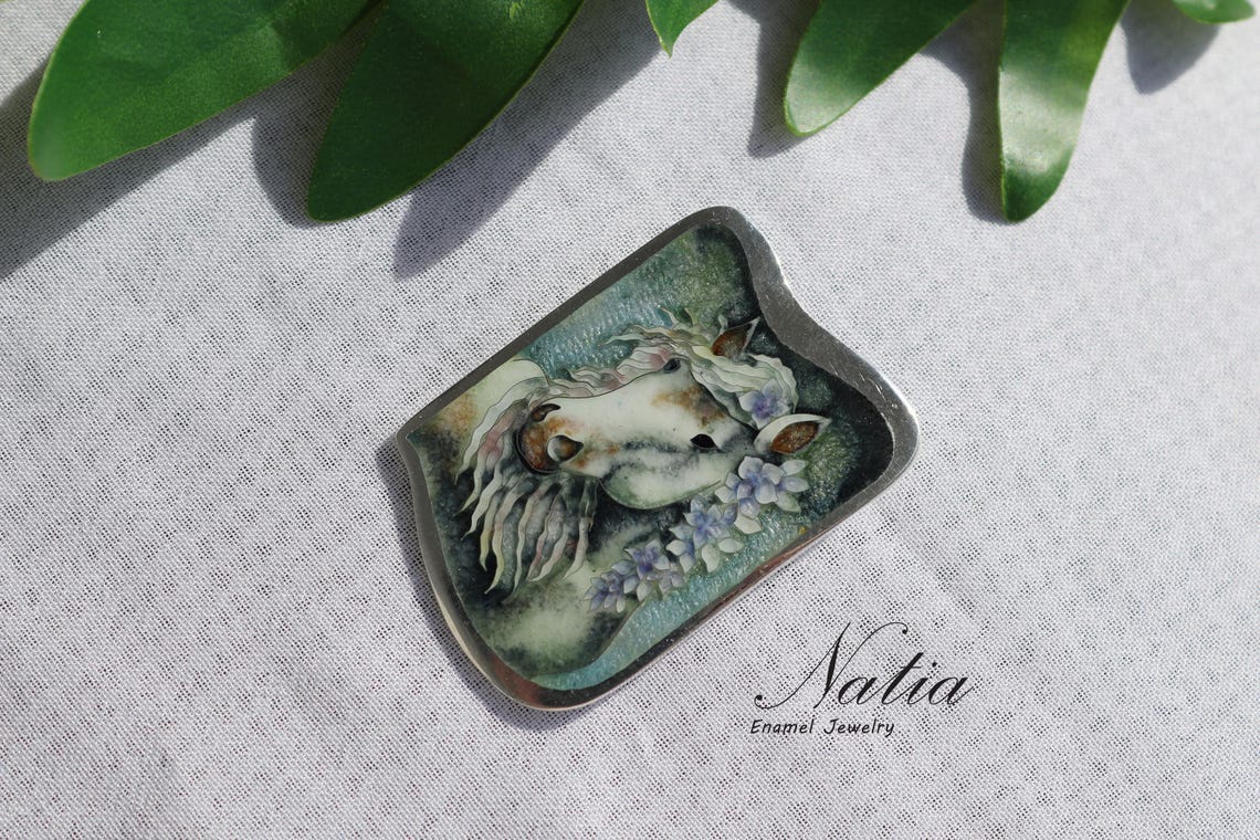 Fire Cloisonne Enamel Horse Pendant: Sterling Silver 925, Wearable Art ...
