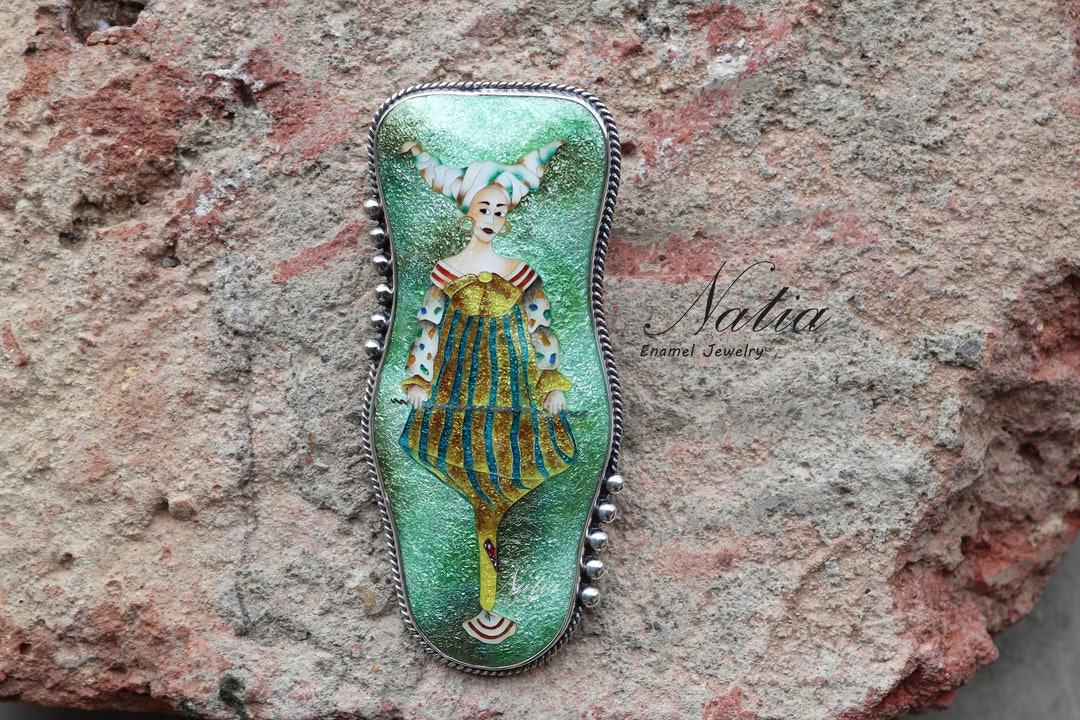 Candy Woman Pendant / Fire Cloisonne Enamel Brooch-pendant / Wearable ...