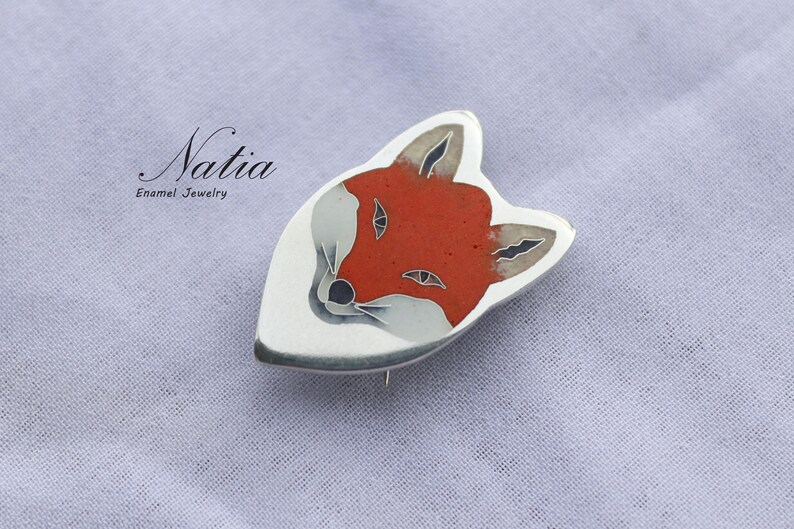Fox Handmade Enamel Brooch, Sterling Silver Cloisonne Jewelry, Handmade ...