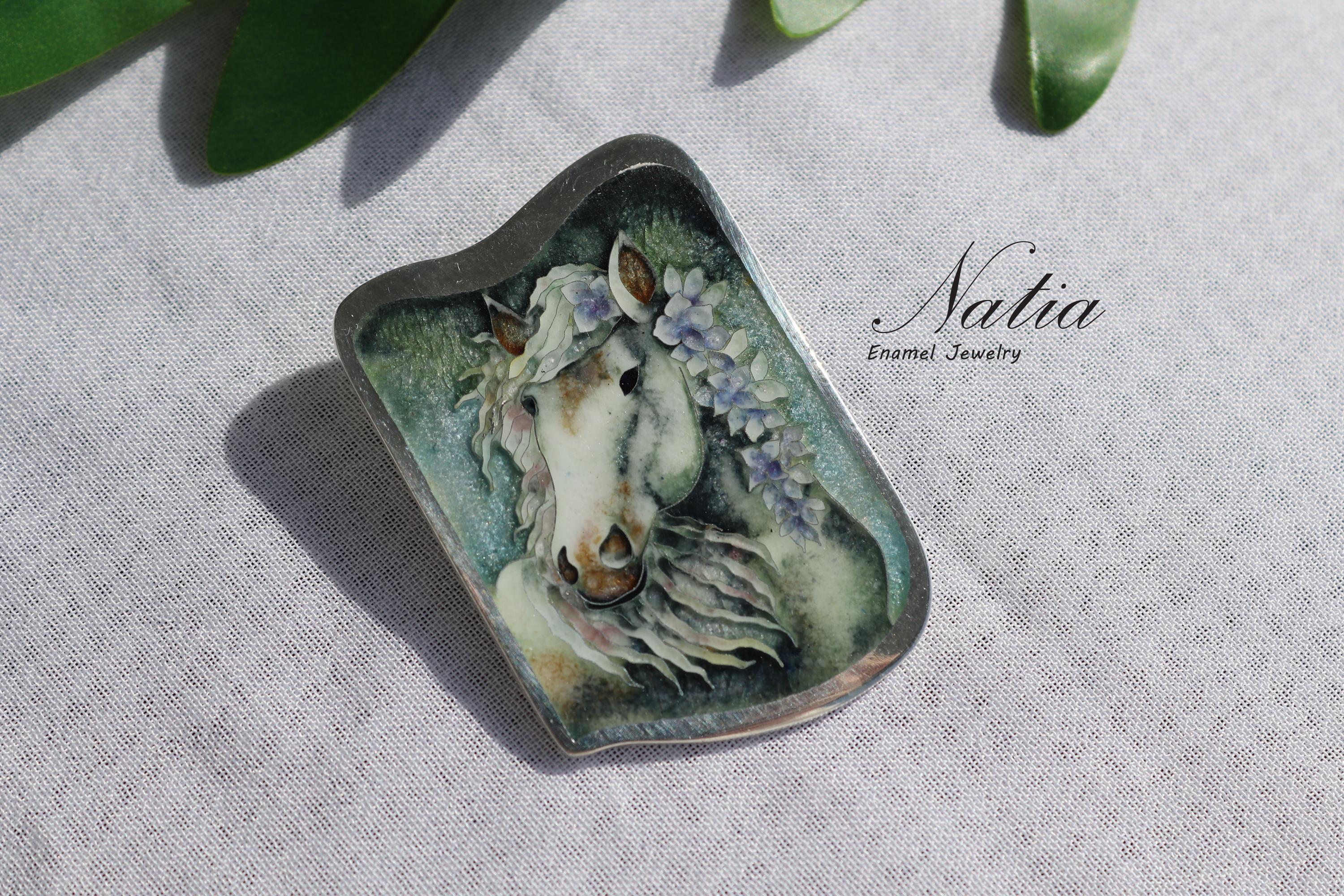 Fire Cloisonne Enamel Horse Pendant: Sterling Silver 925, Wearable Art ...