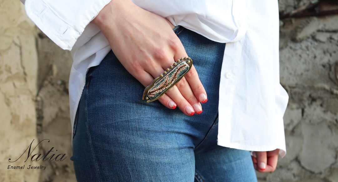 Handmade Sakura's Ring / Fire Cloisonne Enamel / Wearable Art Jewelry ...