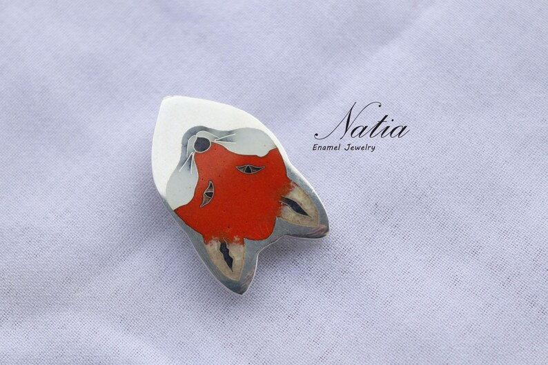 Fox Handmade Enamel Brooch, Sterling Silver Cloisonne Jewelry, Handmade ...
