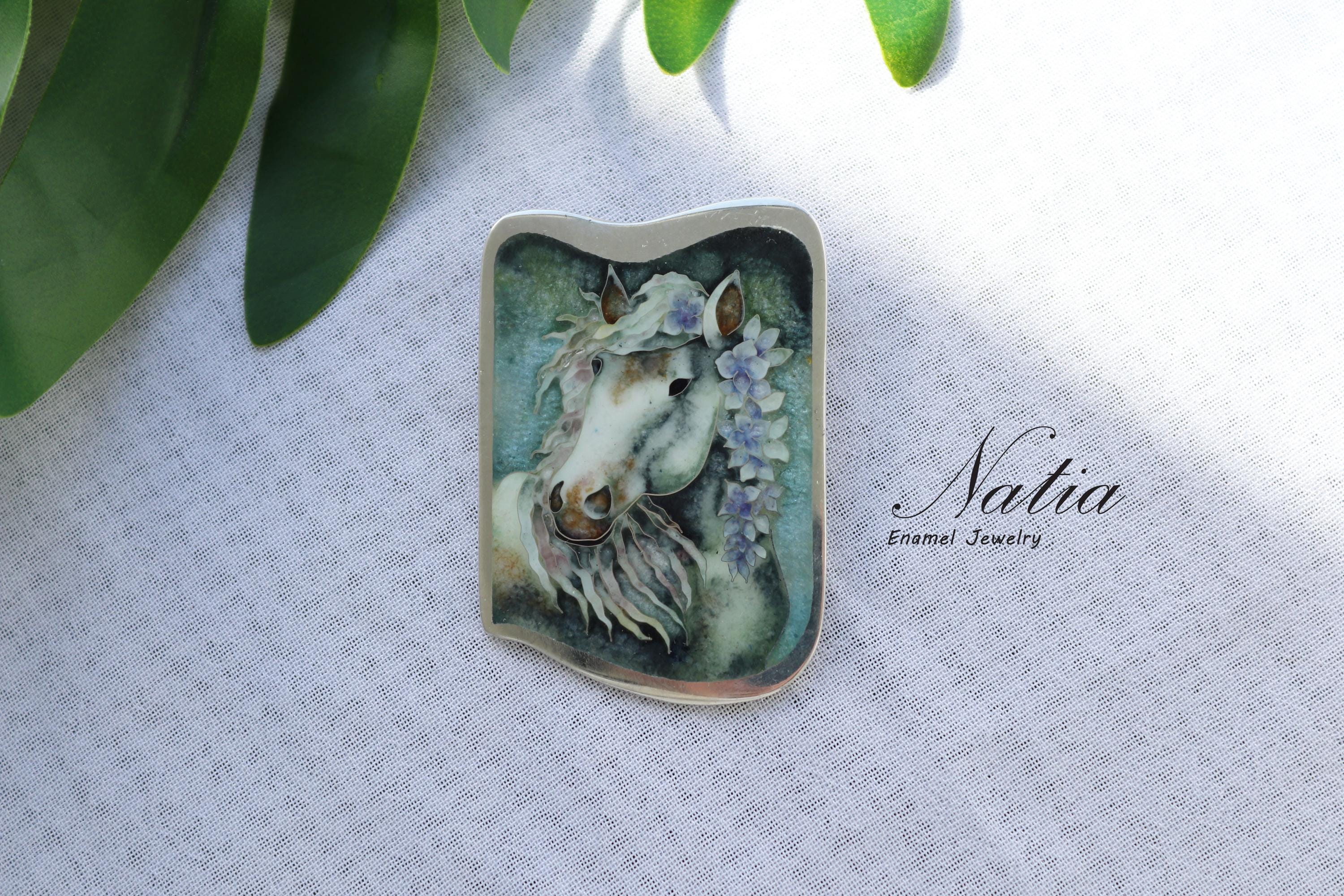 Fire Cloisonne Enamel Horse Pendant: Sterling Silver 925, Wearable Art ...