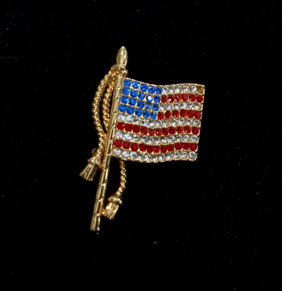 Vintage Rhinestone American Flag Pin/brooch - Etsy