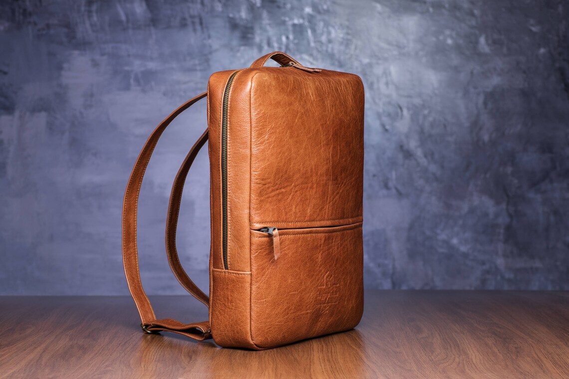 Brown Leather Backpack, Tan Rucksack, Minimalist Backpack, Laptop Bag ...