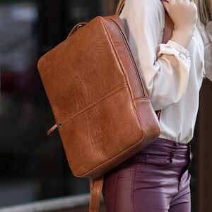 Brown Leather Backpack, Tan Rucksack, Minimalist Backpack, Laptop Bag ...