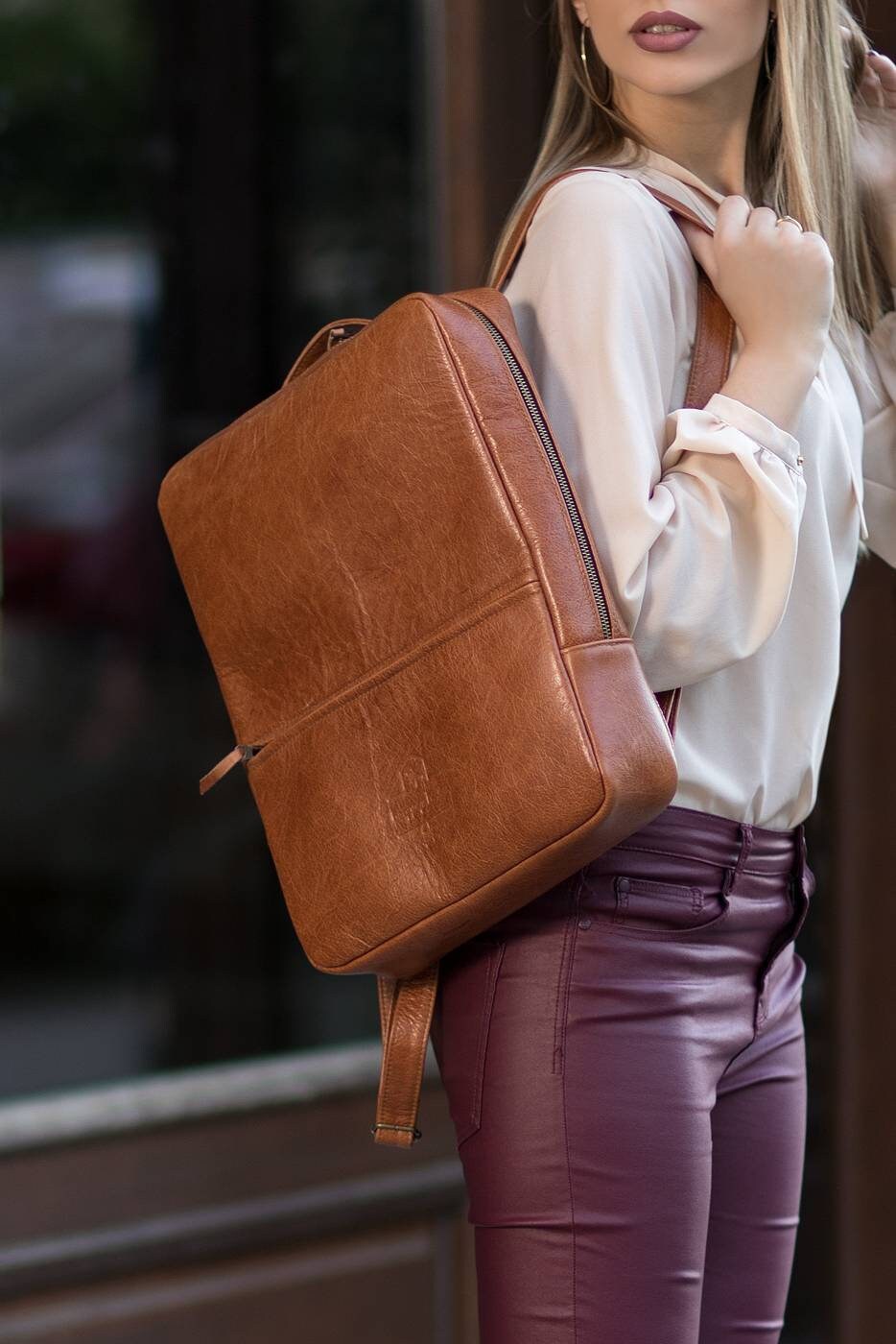 Brown Leather Backpack, Tan Rucksack, Minimalist Backpack, Laptop Bag ...