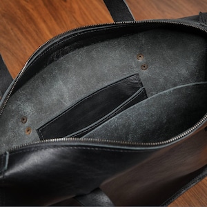 Black Leather Briefcase, Laptop Bag With Additional Long Strap - Etsy