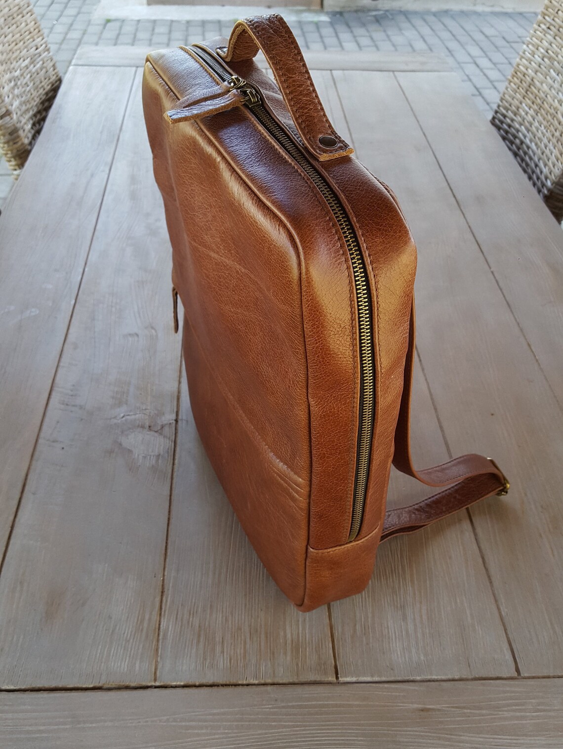 Brown Leather Backpack, Tan Rucksack, Minimalist Backpack, Laptop Bag ...