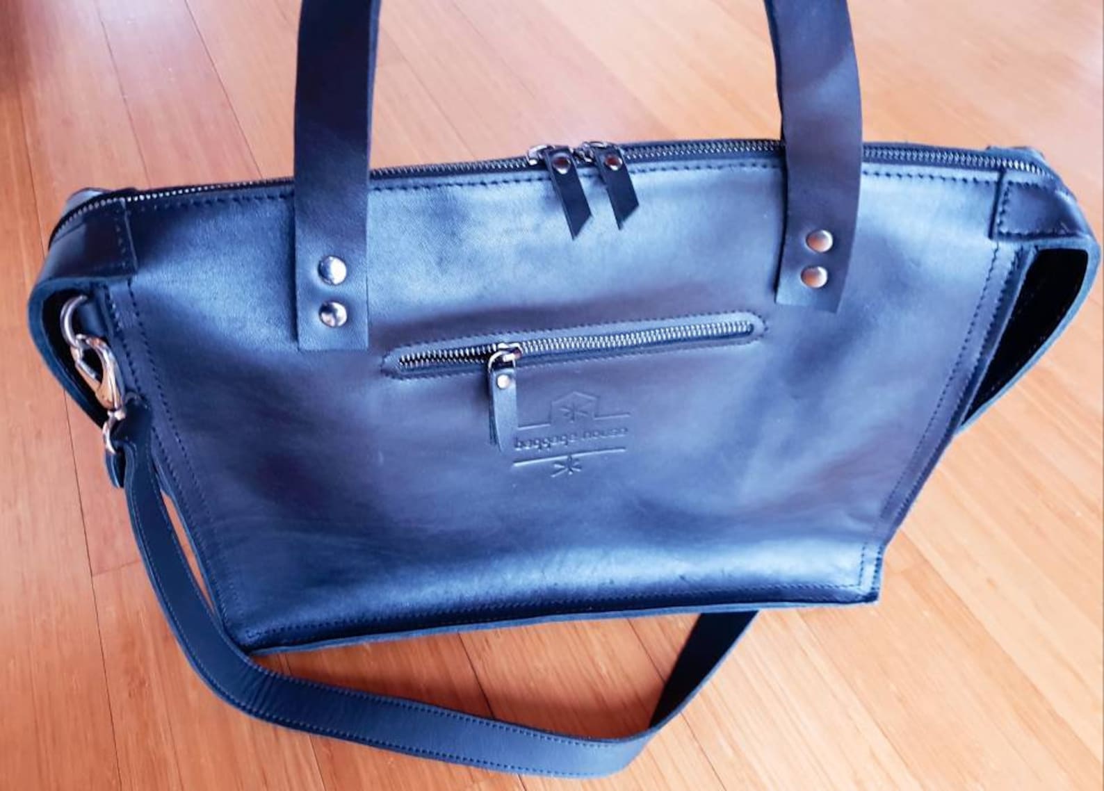 Black Leather Briefcase, Laptop Bag With Additional Long Strap - Etsy