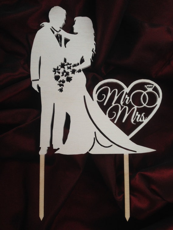 Wooden Mr And Mrs Wedding Cake Topper Silhouette Wedding Cake Etsy