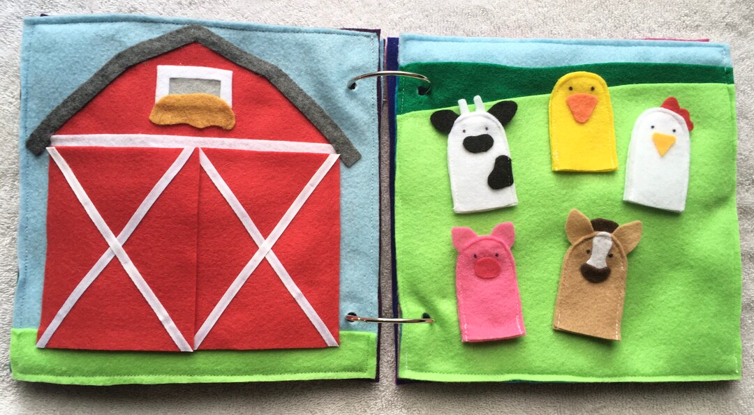 Felt Quiet Book Page-farm Animal Finger Puppets, Preschool Quiet Time ...