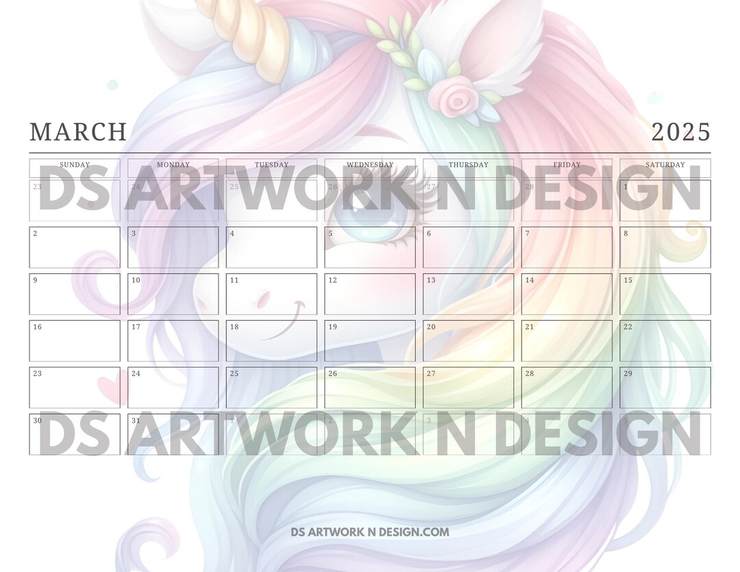 Unicorn 2025 Monthly Calendar- Digital Download - Etsy