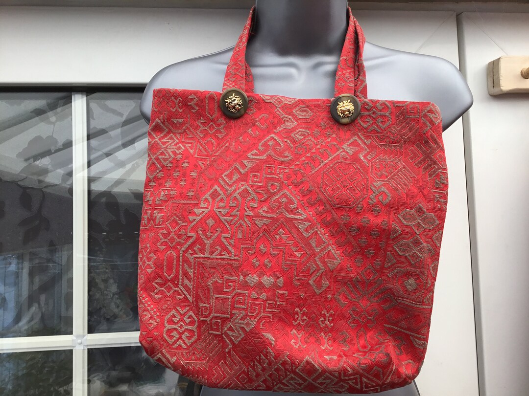 Vintage Poss 90s Era Tote Bag With Lion Buttons on Front - Etsy