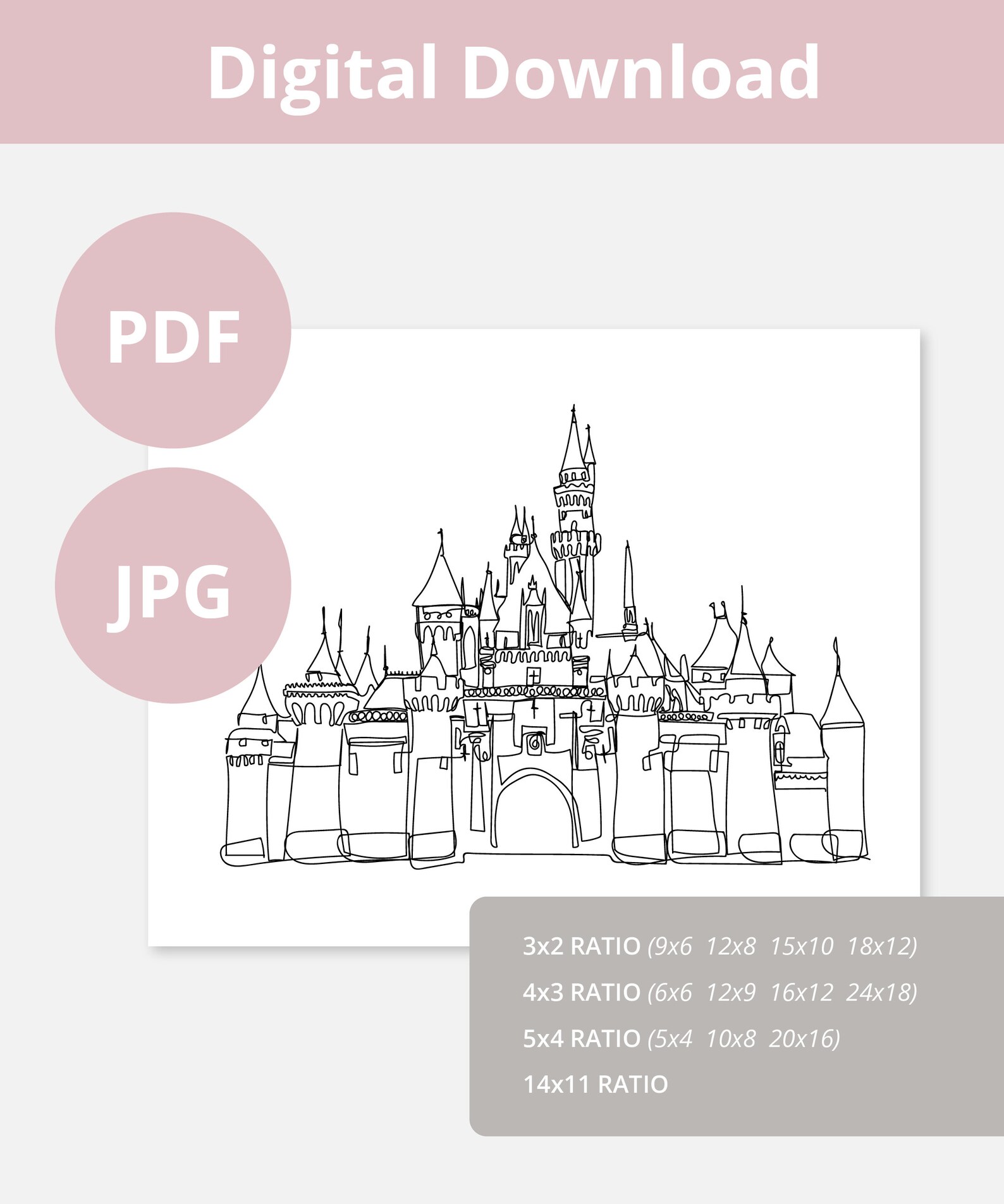 Disneyland Castle Continuous Line Drawing - Etsy
