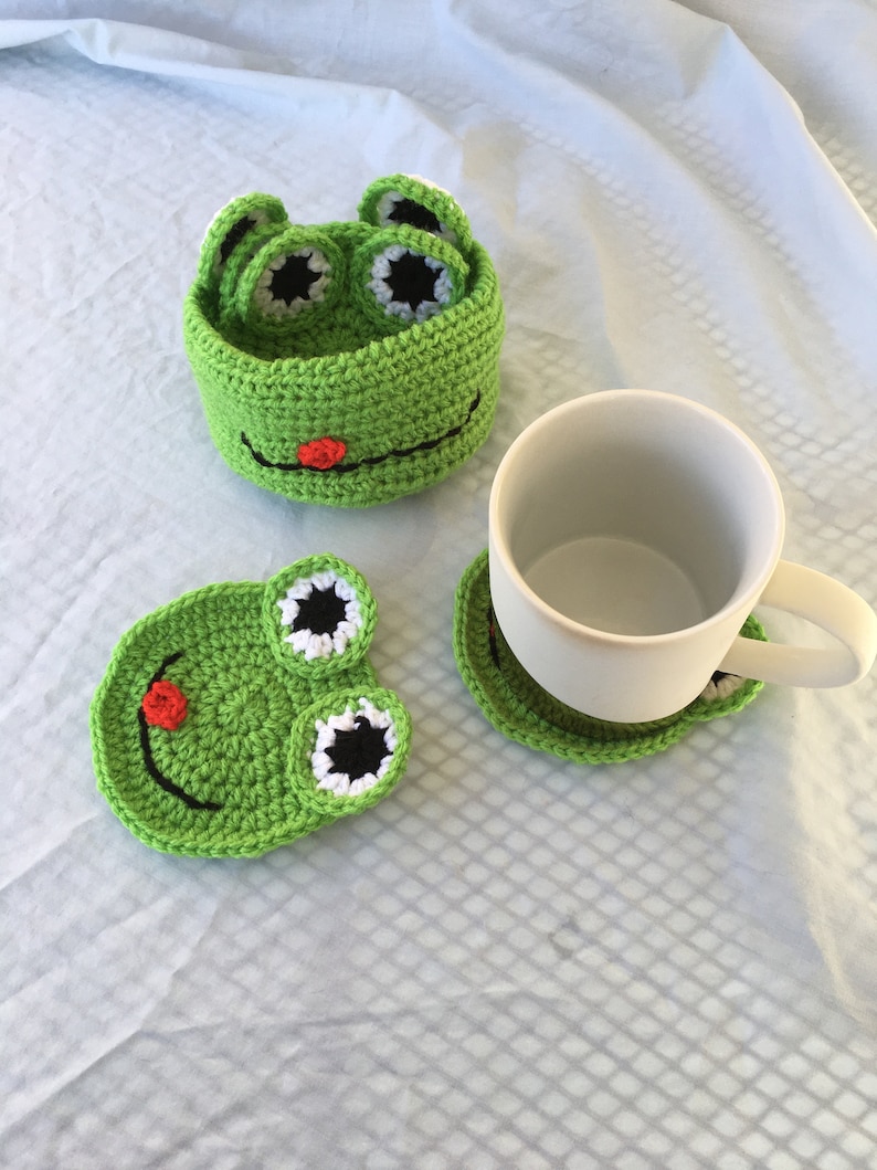 Crochet Frog Coffee Coaster Set Pattern - Etsy
