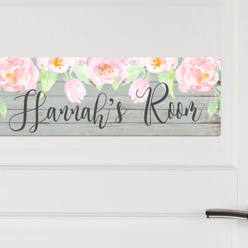Floral Girls Name Sign Bedroom Door Sign | Etsy